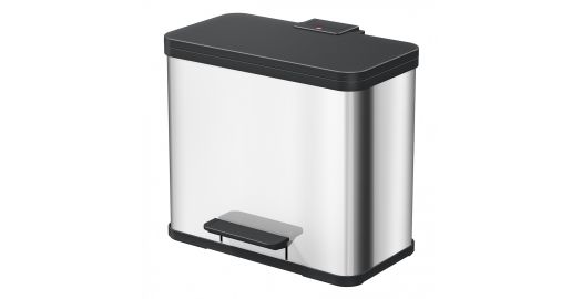 Cos inox Duo Plus L, cu pedala, compartimentat, 17 litri + 9 litri