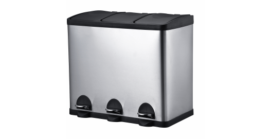 Cos inox triplu compartimentat, cu pedala, 3x15 litri