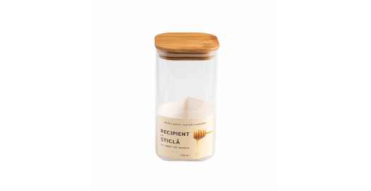 Recipient patrat din sticla cu capac din bambus, 1500ml