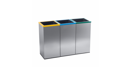 Set 3 cosuri gunoi pentru colectare selectiva, din inox, patrate, 54 litri